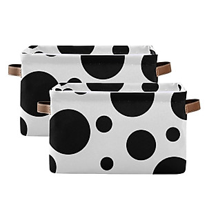 Kigai Black and White Polka Dot Storage Basket, Foldable Canvas Cube Storage Bin with Handles for Home Office Closet, 1pcs