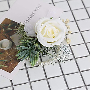 DearHouse 2 Pack Boutonniere Buttonholes and Wrist Corsage Wristband Roses Wrist Corsage, Groom Groomsman Best Man and Girl Brides Rose Wedding Flowers Accessories Prom Suit Decoration