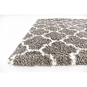 Unique Loom Rabat Shag Collection Area Rug - Marble (5' 1" x 8' Rectangle, Gray/ Ivory)