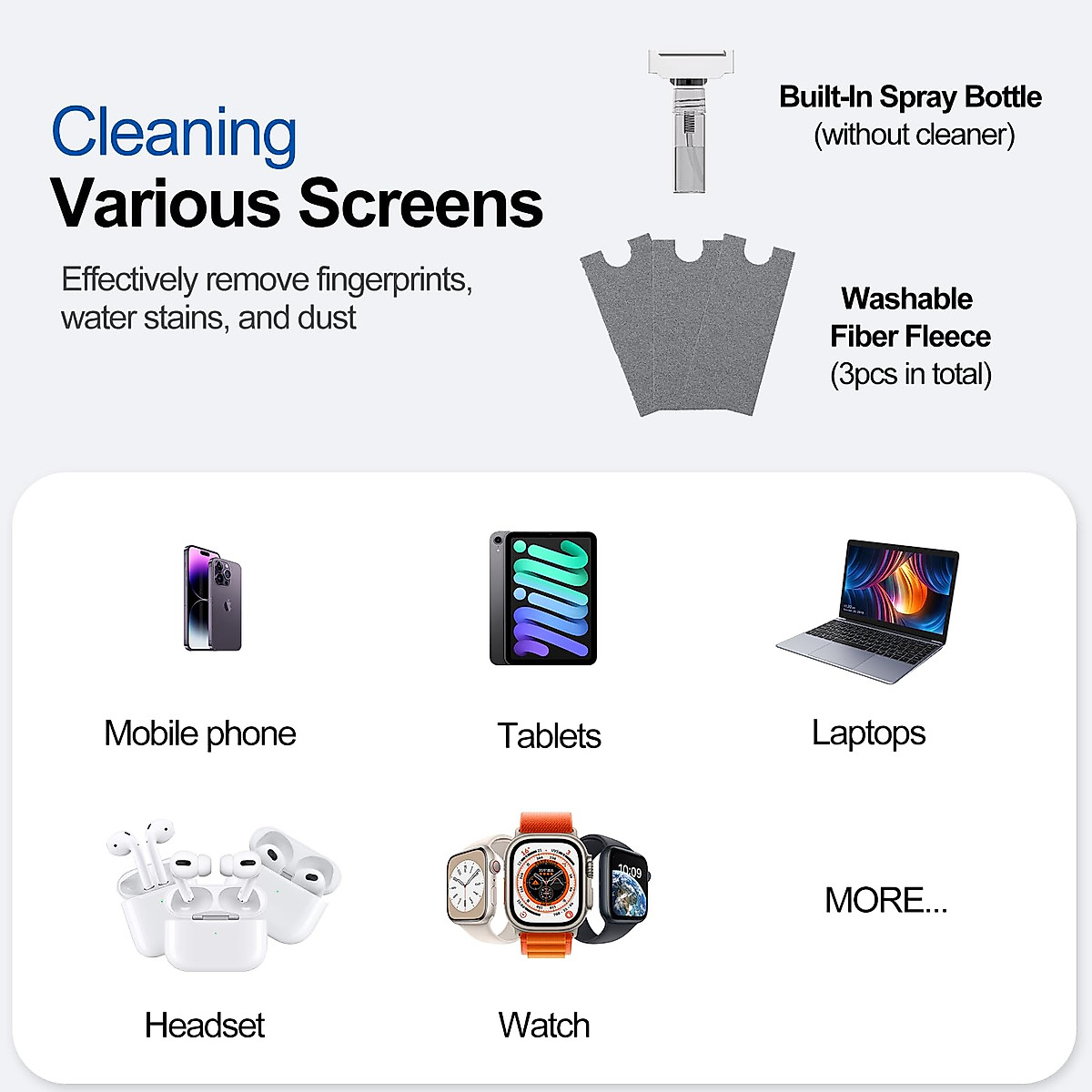 8-in-1 Airpod Cleaner Kit & 2 Extra Cleaning Cloths, Airpods Cleaning Kit, Phone Cleaning Kit, Screen Cleaner, Laptop Cleaning, Keyboard Cleaner, Device Cleaning Kit for Earbuds/MacBook/Earphone