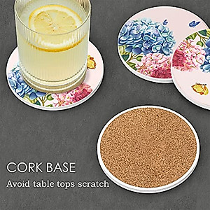 Newsparkle Hydrangeas Coasters,Flower Coasters,Floral Coasters Absorbent, Set of 6 Ceramic Cock Coasters,4 Inch
