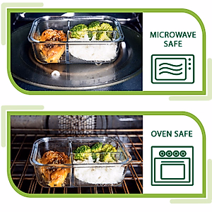 Glass Meal Prep Containers - 4-Pack 35 Oz. 3 Compartment Bento Box Lunch Containers | Bento Lunch Box Portion Control Containers | 3 Compartment Food Containers