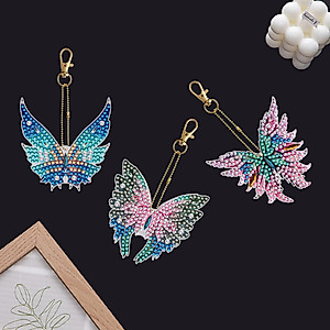 LUSandy 6pcs DIY 5D Colorful Angel Wings Diamond Painting Keychain Kits for Adults Double Sided Special Shape Angel Wings Diamond Art Key Chain Key Ring Set for Backpack Shoulder Bag Accessories