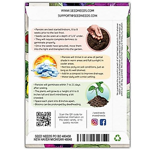 Seed Needs, Swiss Giants Pansy Seeds - 600 Heirloom Seeds for Planting Viola wittrockiana - Annual, Edible Flowers, Attracts Butterflies (2 Packs)