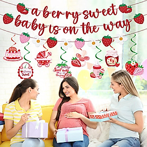 Refavor Strawberry Baby Shower Decorations - A Berry Sweet Baby Is on the Way Banner Decorations Cute Strawberry Shortcake Decorations Strawberry Sweet Baby Hanging Swirls Ceiling Decorations Girls