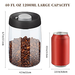 HeipokLife Vacuum Coffee Canisters with Airtight Lids,Sealed Food Storage Glass Container,Ground Coffee Bar Accessories,Beans,Sugar,Tea,Cookies,40 floz 2pcs Sets for Kitchen