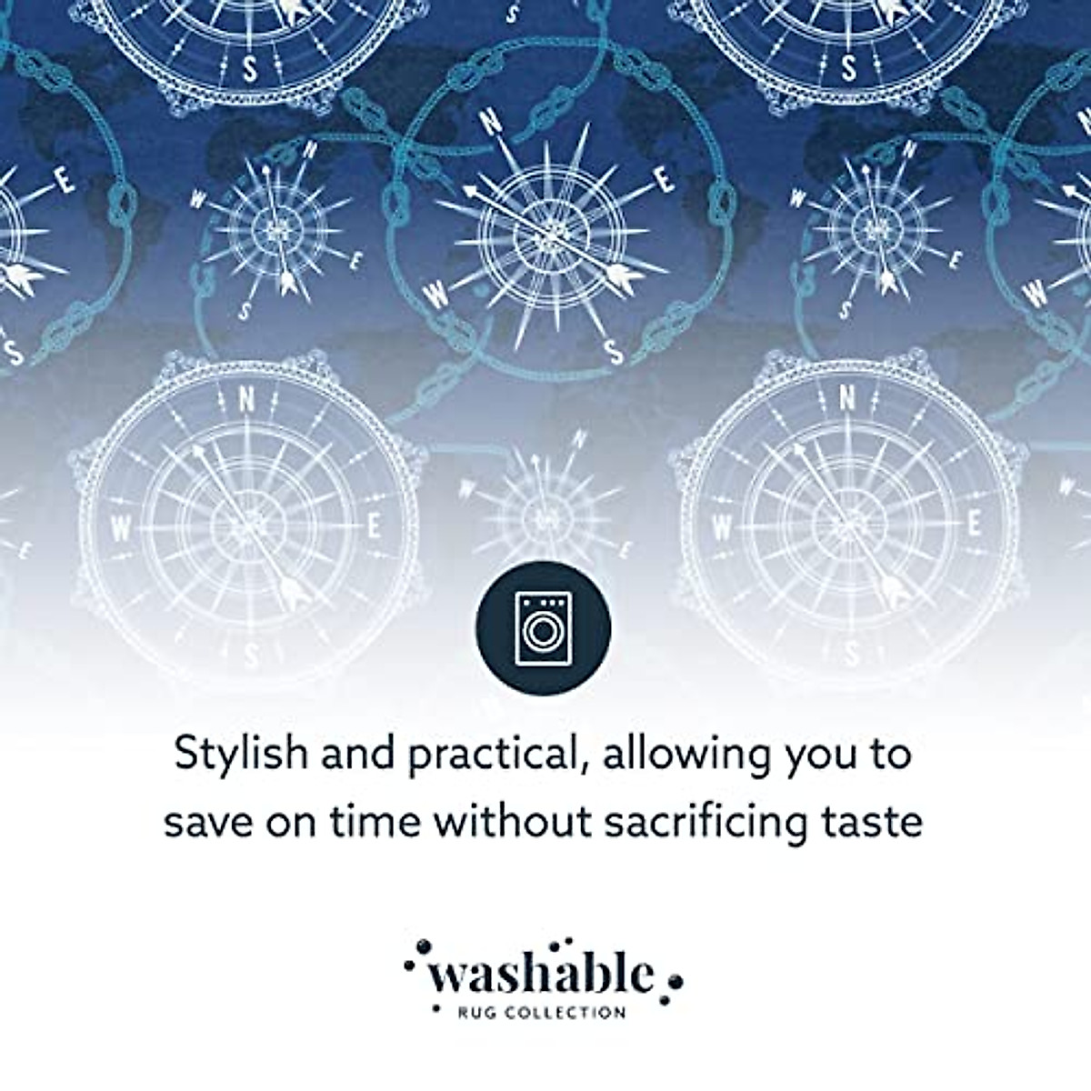 Linon Home Decor Products The Anywhere Washable Rug Velmer Blue & Ivory 3' X 5' Accent Rug