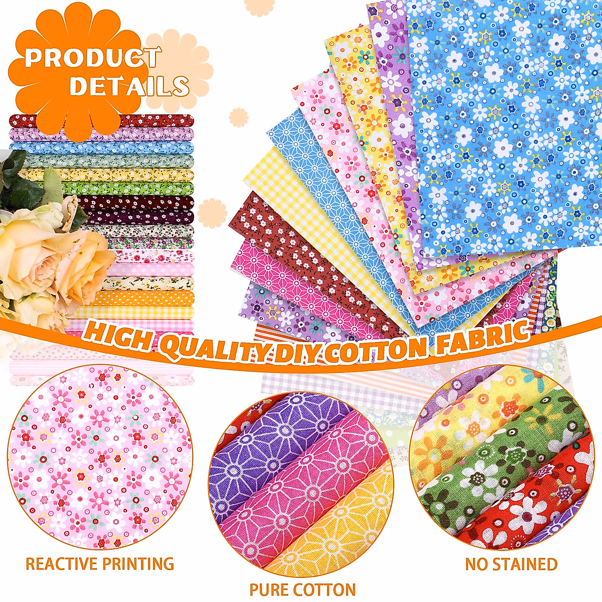 100 Pcs 10 x 10 Inches Cotton Fabric Square No Repeat Patchwork Fabrics Cotton Printed Floral Craft Fabric Patchwork Bundles Flower Quilting Fabric Craft for DIY Sewing Cloths Handmade Accessories