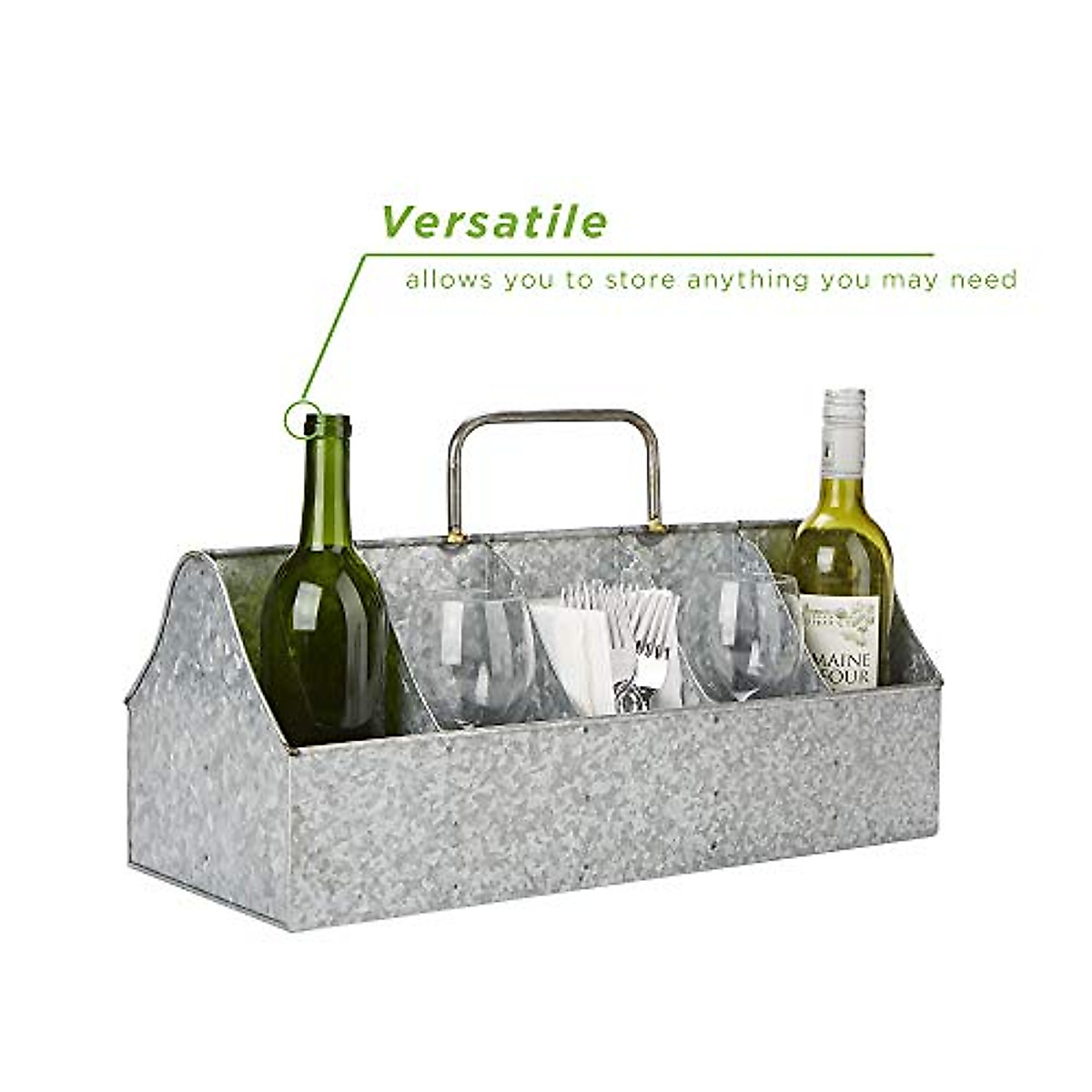 Mind Reader ICAD5-SIL Iron 5 Caddy with Cut Out Handle, Barnyard Vintage Designed Storage Bin, Silver 10 Compartment