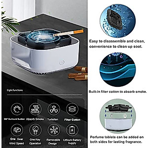 BAORSAPY 2-in-1 Multifunctional Smokeless Ashtray Air Purifier USB Rechargeable Ashtray Home Ashtrays Portable Ash Tray for Home Indoor Office (Grey)