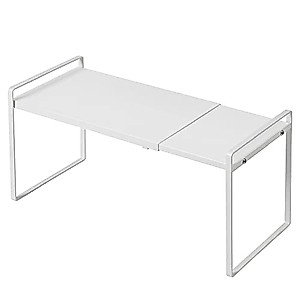Nxconsu Expandable Cabinet Shelf Organizer Storage Rack Shelf Riser for Kitchen Pantry Cupboard Bathroom Under Sink Counter Countertop Desk Space Saver Freestanding Stackable Heavy Duty White Large