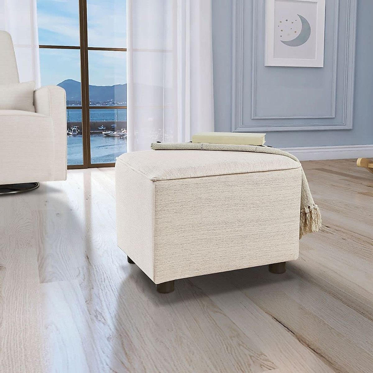 Evolur Holland Upholstered Ottoman in Thunder, Foot Rest Stool for Nursing Moms, Tool-Free Assembly, Made for Every Décor