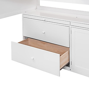 Merax Loft Bed Twin Size with Desk, Super Storage Space with Drawers & Cabinet (Movable Design), White