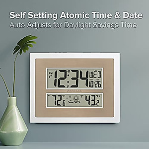 La Crosse Technology 512-14937-INT Atomic Digital Wall Clock with Temperature & Forecast in White/Champagne