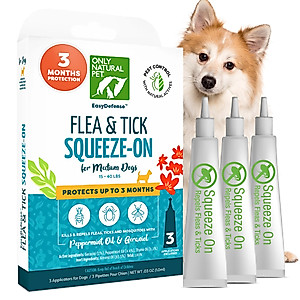 Only Natural Pet Flea and Tick Prevention for Medium Breed Dogs (15 to 40 lbs) - EasyDefense Flea & Tick Herbal Squeeze-On Drops - Natural Flea Control - Pet Flea Treatment - Three Month Supply
