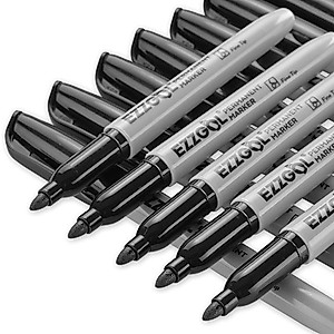 Permanent Markers Bulk, EZZGOL 72 Pack Black Permanent Marker Set, Fine Tip, Waterproof Markers, Premium Smear Proof Pens, Waterproof, Quick Drying, Office Supplies for School, Office, Home
