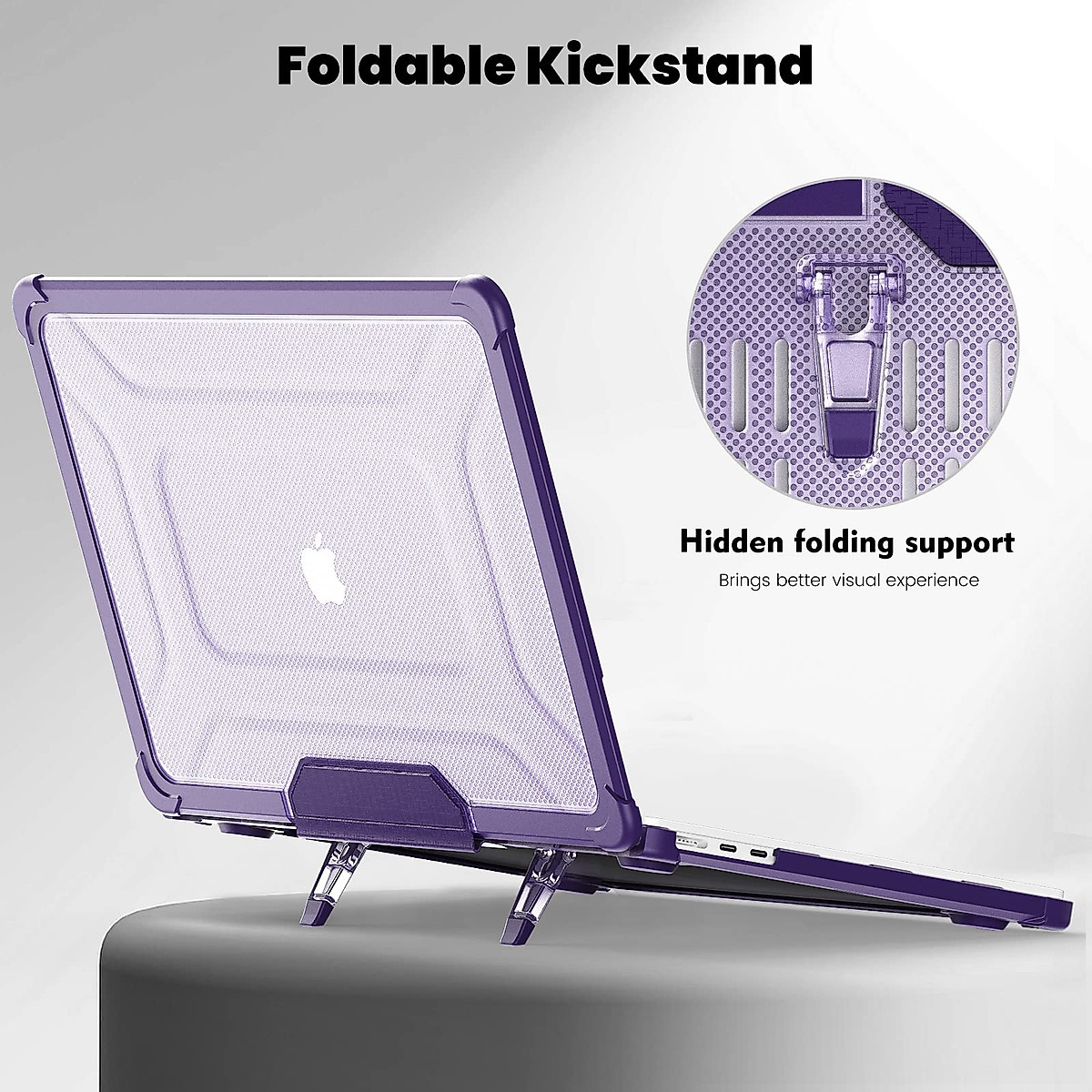 Yebiseven Case for M3/M2 MacBook Air 15 inch 2024 2023 Released A3114/A2941, Heavy Duty Shockproof Laptop Case with Keyboard Cover & Trackpad Protector & OTG Adapter & 2 Webcam Cover, XK-Purple