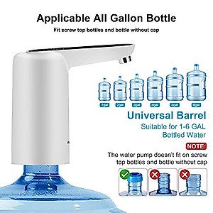 Electric Water Bottle Pump, Maypott Water Jug Pump for 3-5 Gallon Bottle Build-in TDS Water Quality Tester USB Charging Low Noise Portable Drinking Water Dispenser for Camping Outdoor (White)