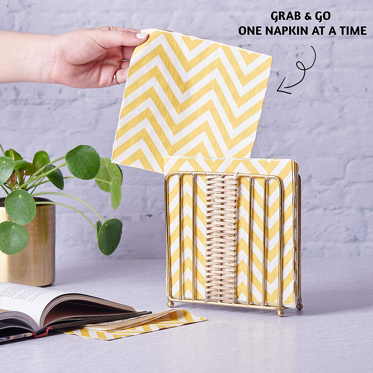 Folkulture Napkin Holder for Table, Napkin Holder for Kitchen Countertop, Square Paper Napkin Holder Modern for Table Decor, Farmhouse Tissue Holder for Centrepiece Decor, Gold