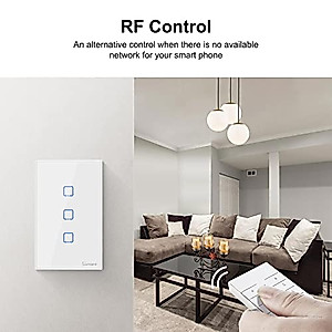 SONOFF TX WiFi Smart Light Switch, 2.4GHz Wi-Fi Touch Smart Wall Switch,Works with Alexa and Google Home, RF433 Remote Control,Fit for US&CA Wall Switches, 3 Gang 1 Way, T2, No Hub Needed