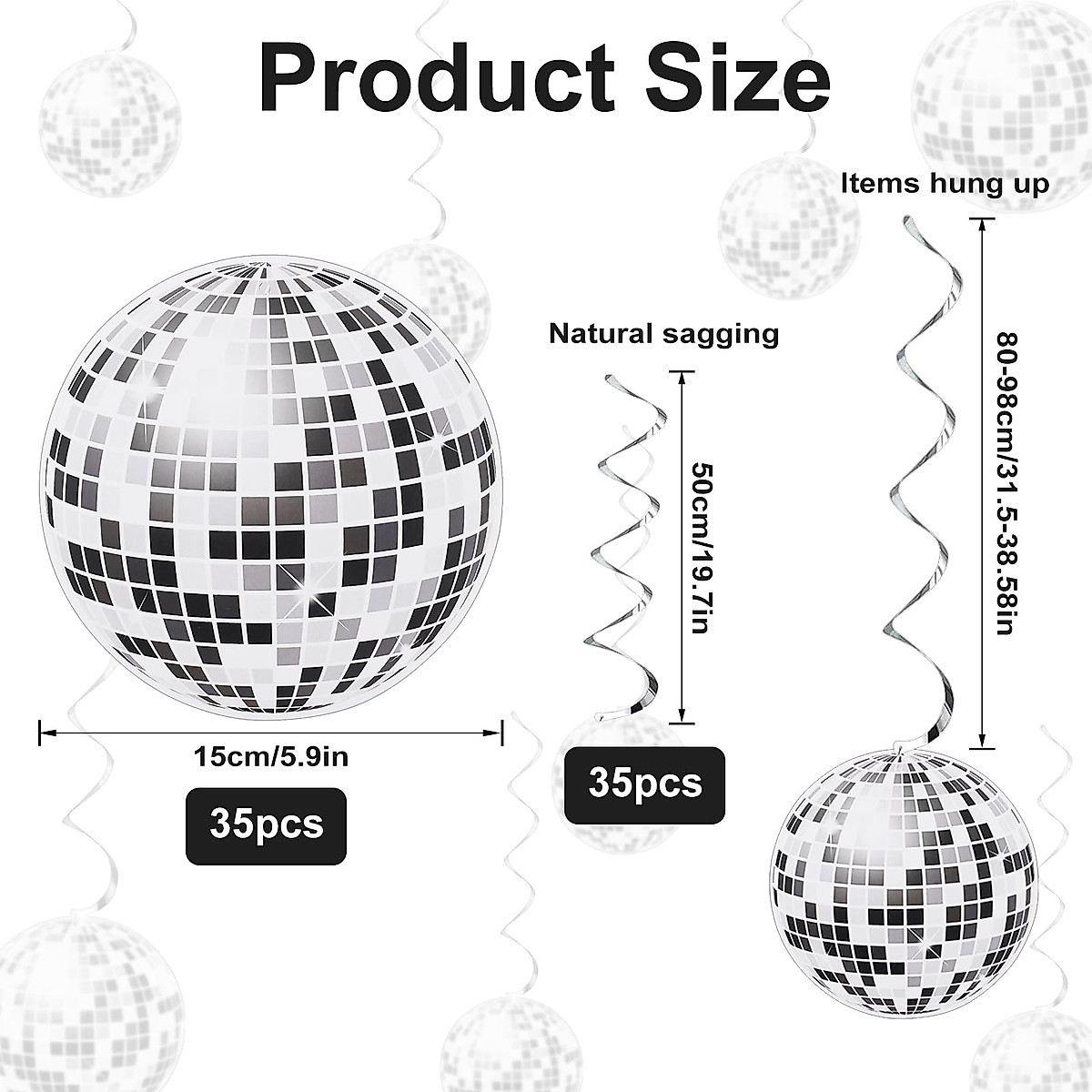 70pcs Paper Disco Ball Decorations and Plastic Foil Silver Hanging Swirls, Disco Party Decorations 70's Themed Party Decor Ball Card for Disco Fever Hippie Birthday Party Favors