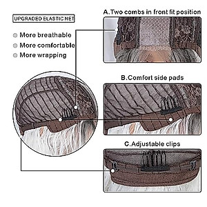 AISI HAIR Long Wavy White Ombre Wigs for Women Middle Part White Ombre Curly Wigs Natural Looking Heat Resistant Fiber Synthetic Wigs for Daily Use