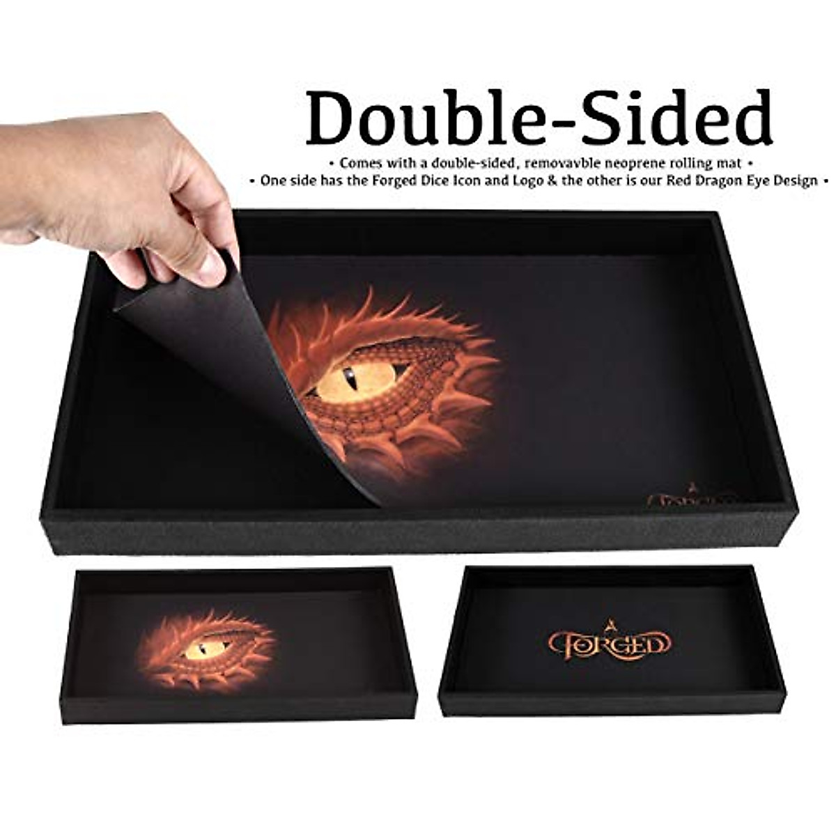 Forged Dice Co. Dice Tray 14" - Reversible Dice Rolling Mat - Compatible with Board Games and Tabletop RPGs Like Dungeons and Dragons Pathfinder Roleplaying Games - Red Dragon Eye