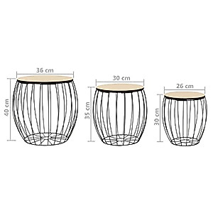 SLGSDMJ Vintage Coffee Table Set 3 Pieces Round Tabletop Furniture Side End Table with Metal Legs for Living Room, Bedroom, Office Poplar Plywood Iron
