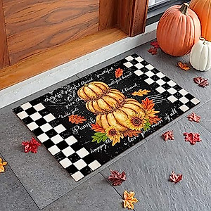 Infinidesign Thanksgiving Fall Watercolor Felt Door Mats Pumpkin Maple Leaves Welcome Indoor Entrance Doormat Non-Slip Entryway Rug Front Doormats for Living Room Bedroom Bathroom, 16x24in(40x60cm)