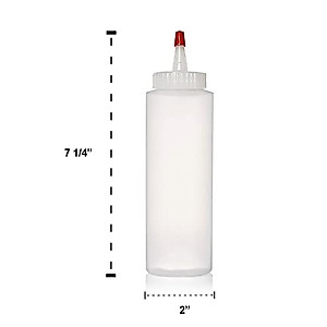 ljdeals 8 oz Plastic Squeeze Condiment bottles, Wide Mouth, Red Sealer Yorker Cap, Dispensing Bottles for Icing, Ketchup, Sauces and more, Pack of 6, made in USA