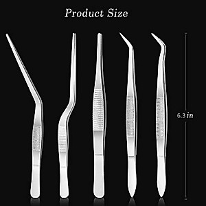 5pc Cooking Tweezers Precision Kitchen Plating Tweezer Stainless Steel Curved Tongs for Baking Decorating Beauty