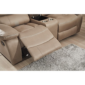 Betsy Furniture Microfiber Reclining Sofa Couch Set Living Room Set 8007 (Taupe, Loveseat)