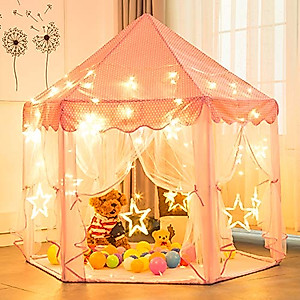Sunnyglade 55'' x 53'' Princess Tent with 8.2 Feet Big and Large Star Lights Girls Large Playhouse Kids Castle Play Tent for Children Indoor and Outdoor Games Children's Day Gift