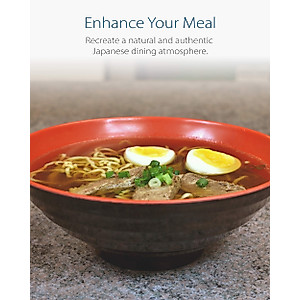 APEX S.K. 4 Sets 51 Ounce Large Japanese Ramen Noodle Soup Bowl Melamine Hard Plastic Dishware Ramen Bowl Set with Matching Spoon and Chopsticks for Udon Soba Pho Asian Noodles