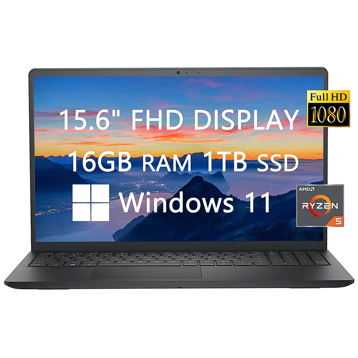 Dell Inspiron 2023 Upgrade Laptop, 15.6 inch FHD, AMD Ryzen 5 5500U, 16GB RAM, 1TB SSD, Wi-Fi, Bluetooth, HDMI, USB-C, Fast Charge, Lightweight, Windows 11 Home, School and Business Ready, Black