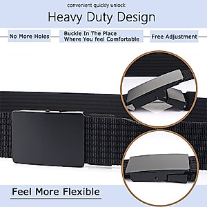 Mens Web Belts for Work, Metal Buckle Field Belt for Outdoor Sport Golf Hiking Skiing, Adjustable for Pants Size Below 46inches[53" Long 1.5" Wide](Black)