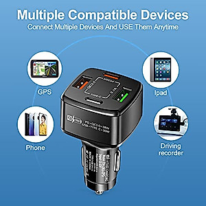 USB C Car Charger, 38W PD &QC3.0 Fast Charging 4 USB Car Charger Adapter, 30W USB-A +Type-C Multi Port Cigarette Lighter USB Charger Compatible with iPhone/Android/Samsung Galaxy S10 S9 Plus (Black)