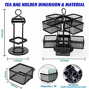 Tea Bag Organizer, Tea Bag Holder Storage Spinning Carousel 96 Teabags Container, Tea Storage Organizer with 8 Compartments, Tea Candy Coffee Organizer for Office Kitchen Counter Cabinet Pantry
