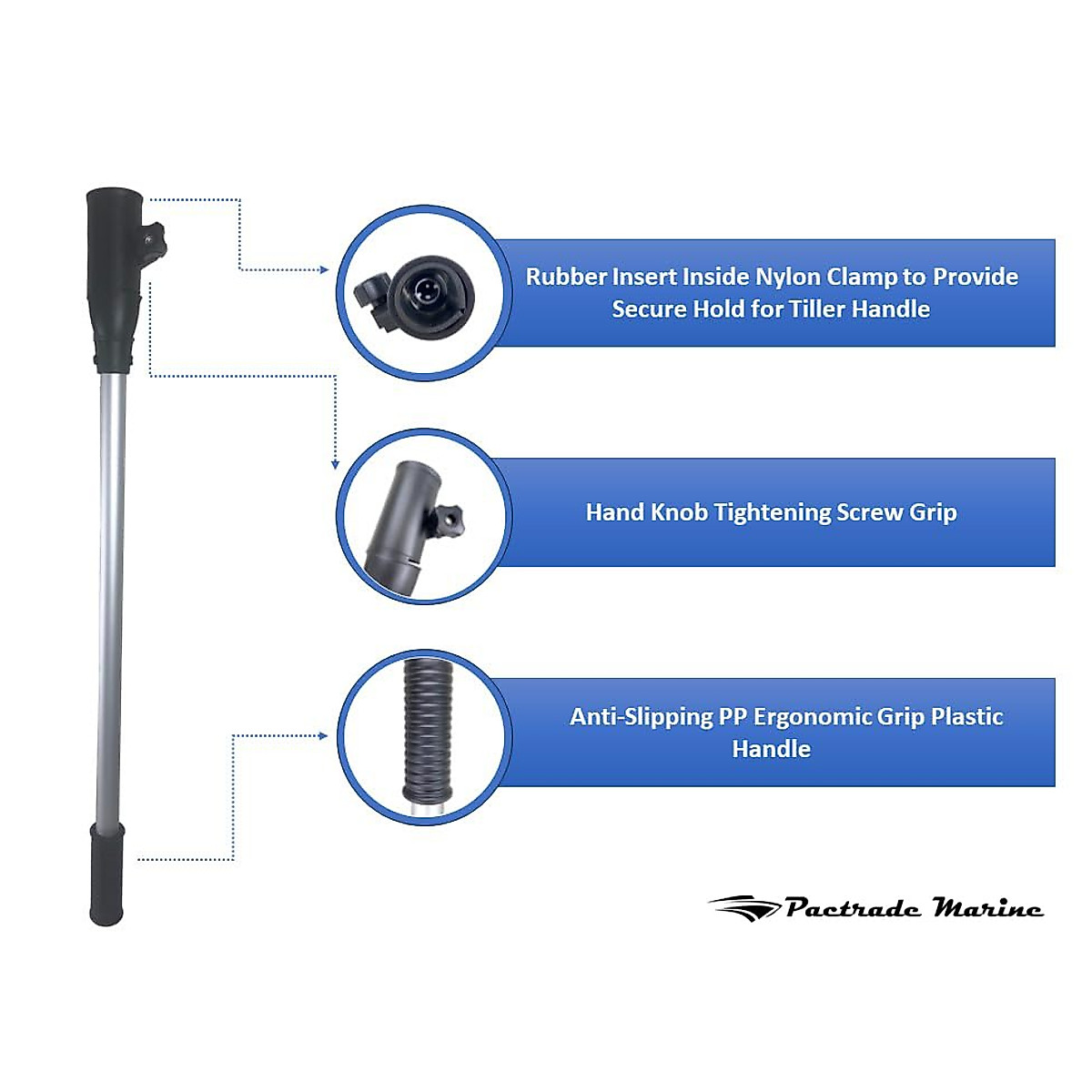 Pactrade Marine Boat Tiller Handle Extension Ergonomic Grip Anodized Aluminum Tubing Suitable for Outboard and Hand-Operated Universal Trolling Motor (Fixed Length 29")