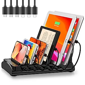 Charging Station for Multiple Devices, ETL Listed, Bototek 60W 6 Ports Charger Station for iPhone, iPad, Cell Phone, Tablets, and Other Electronics (6 Mixed Short Cables Included)