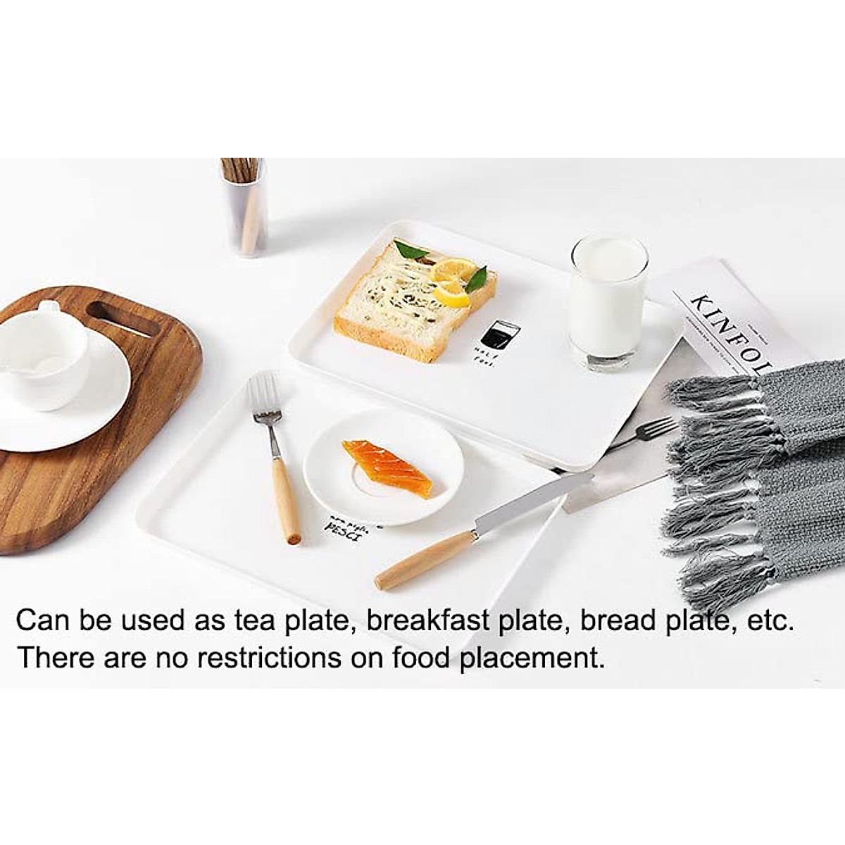 AKOAK 1 Pack Nordic Style Rectangular Plate Home Simple Breakfast Tray, Plastic Tea Tray Dinner Plate Dessert Tray