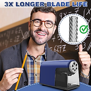 Heavy Duty Electric Pencil Sharpener, 6 Holes, AFMAT Classroom Sharpener for 6-11mm Pencils, Auto Stop, Super Fast, Save Pencils, School Teacher Must Have Pencil Sharpeners Plug in, Blue