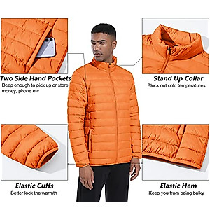 MAGCOMSEN Puffer Jacket Men Packable Down Jacket Lightweight Winter Coats Waterproof Insulated Jacket Orange M