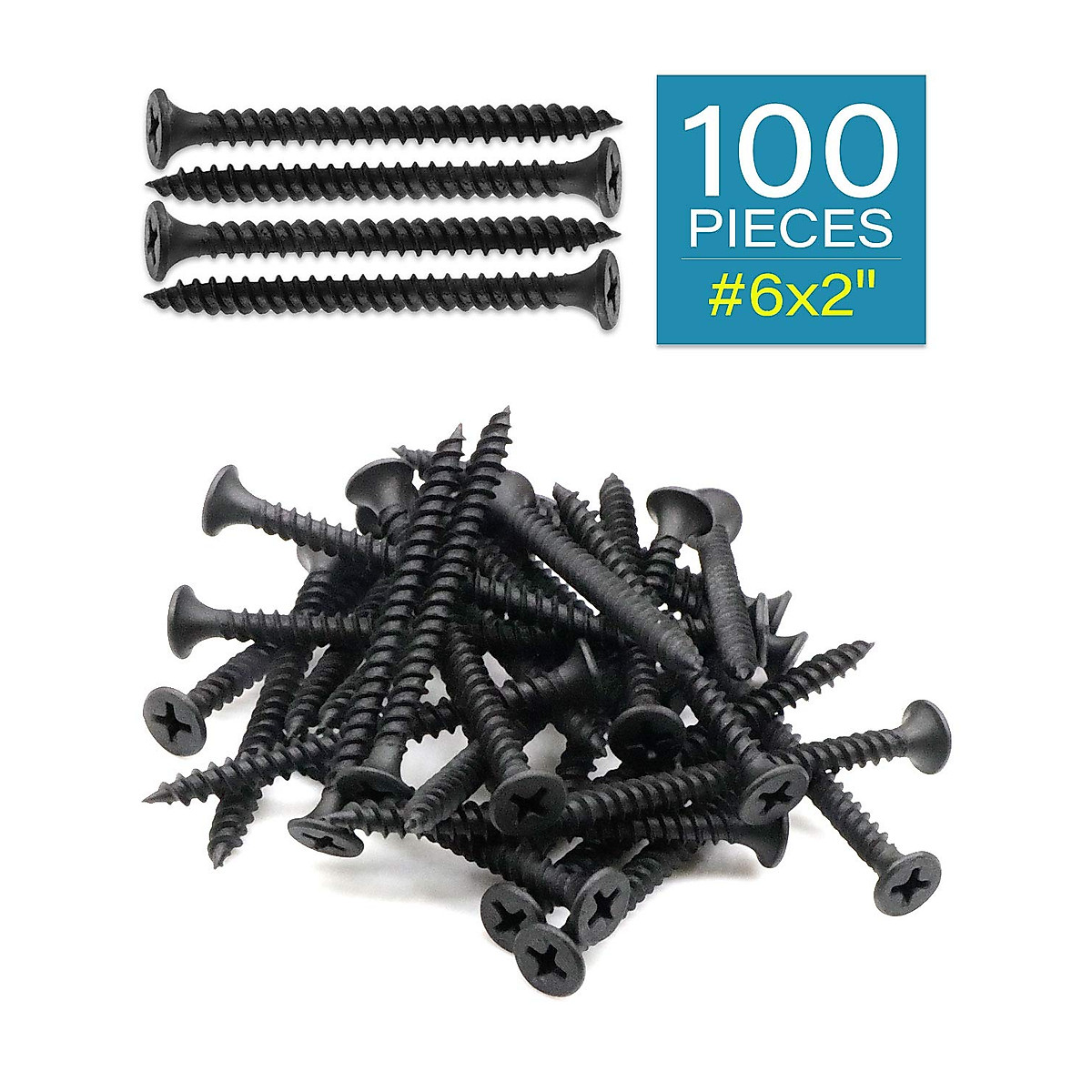 IMScrews 100pcs #6x2 Flat Head Phillips Drywall Screws Fine Thread Sharp Point Wood Screw, Carbon Steel 1022A, Black Phosphate