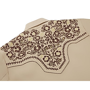 SALVAJE OESTE Western Embroidered Cowboy Shirts for Men, Casual Button Down Long Sleeve Shirt Floral Design Retro Shirt Khaki