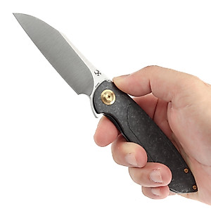 KANSEPT Prometheus Pocket Folding Knives for Men EDC Camping Folding Knife 3.29'' Satin CPM S35VN Material Pocket Folding Knife with Twill Carbon Fiber Handle Everyday Carry Folding Knife K1040A1