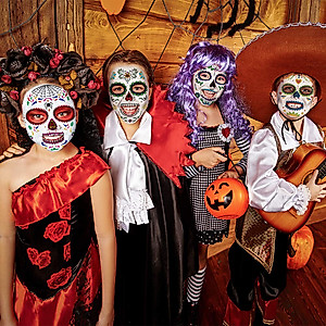 Day of the Dead Face Skeleton Tattoos/Dia De Los Muertos, Halloween Temporary Sugar Skull Costume Makeup Tattoos for Women/Men/Adults, 10 Sheets Floral Rose Party Costume Stickers Decor Match Catrina