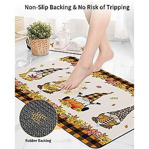 Bathroom Floor Shower Mat, Non-Slip Small Rugs - Easy to Clean, Happy Thanksgiving Day Dwarf Gnome with Pumpkin Sunflower Durable Bath Rug 18"x30" Washable Quick Dry Mats for Bathtubs
