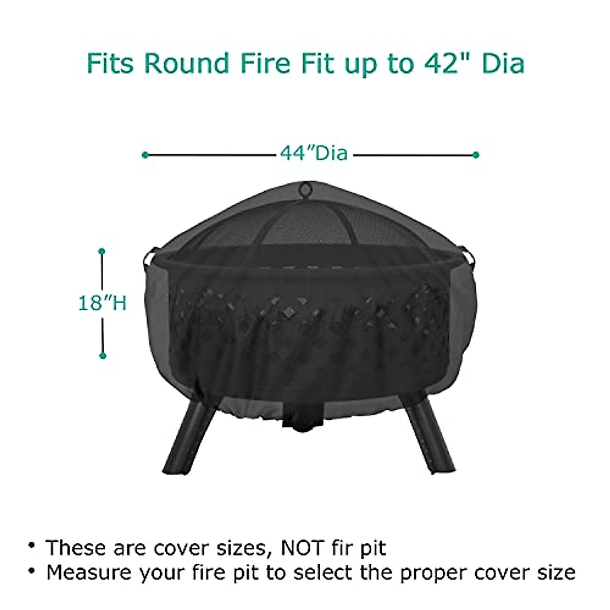 SunPatio Fire Pit Cover Round 44 inch, Heavy Duty Waterproof Fire Bowl Cover, Outdoor Patio Furniture Side Table Cover with Adjustable Drawstring and Handles, UV & Rip & Fade Resistant, Black