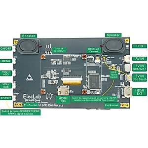 ElecLab 7 Inch 1024x600 IPS HDMI Touchscreen LCD Display Monitor Speaker Case for Raspbery Pi